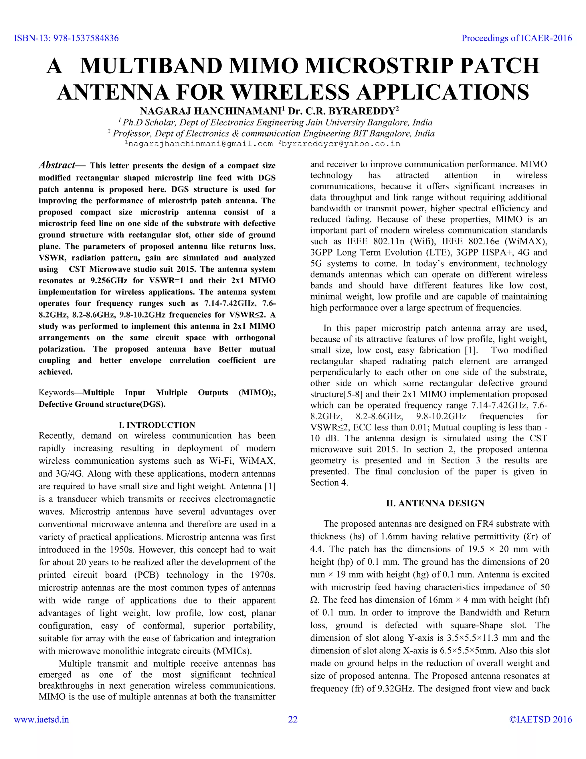 iaetsd A multiband mimo microstrip patch antenna for wireless | PDF