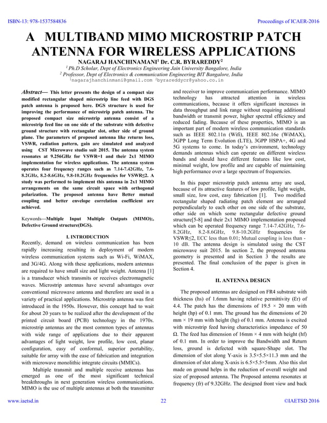 iaetsd A multiband mimo microstrip patch antenna for wireless | PDF