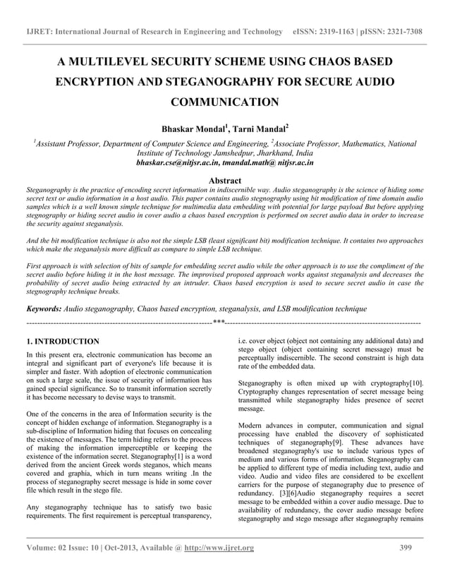 A multilevel security scheme using chaos based encryption and steganography for secure audio ...