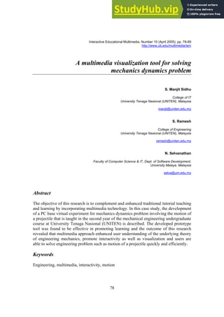 A Multimedia Visualization Tool For Solving Mechanics Dynamics Problem ...