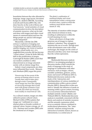 A MULTIMODAL DISCOURSE ANALYSIS OF SELECTED ADVERTISEMENT OF MALARIA DRUGS | PDF