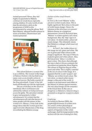 A MULTIMODAL DISCOURSE ANALYSIS OF SELECTED ADVERTISEMENT OF MALARIA DRUGS | PDF