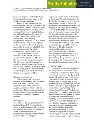 A MULTIMODAL DISCOURSE ANALYSIS OF SELECTED ADVERTISEMENT OF MALARIA ...