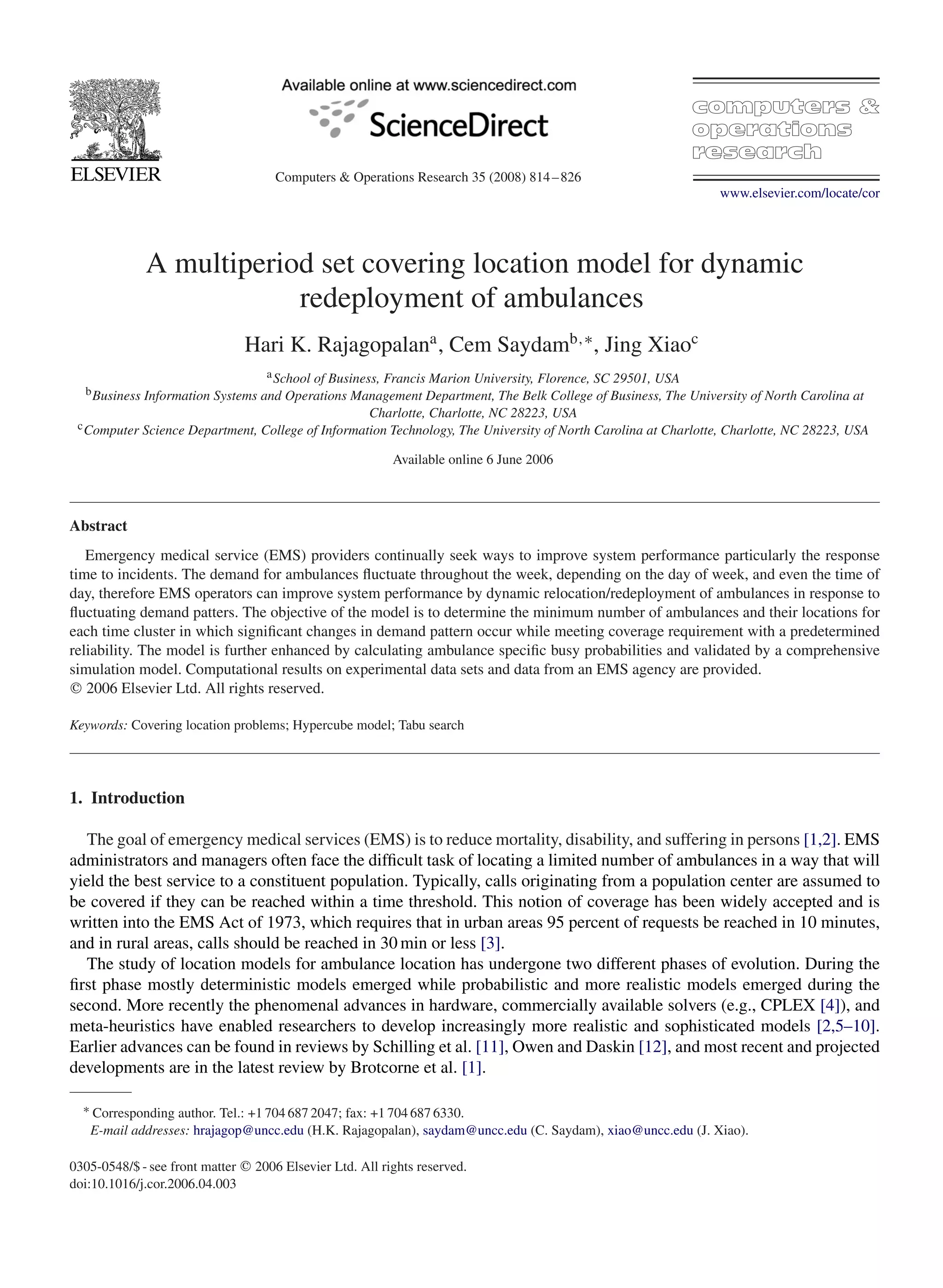 A multiperiod set covering location model for dynamic redeployment of ...