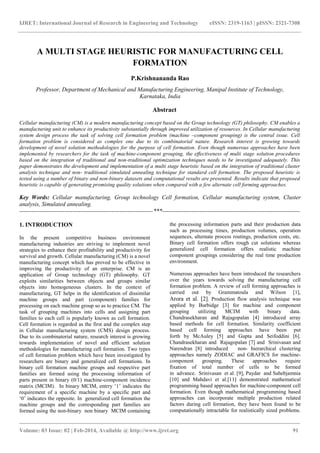A multi stage heuristic for manufacturing cell formation | PDF