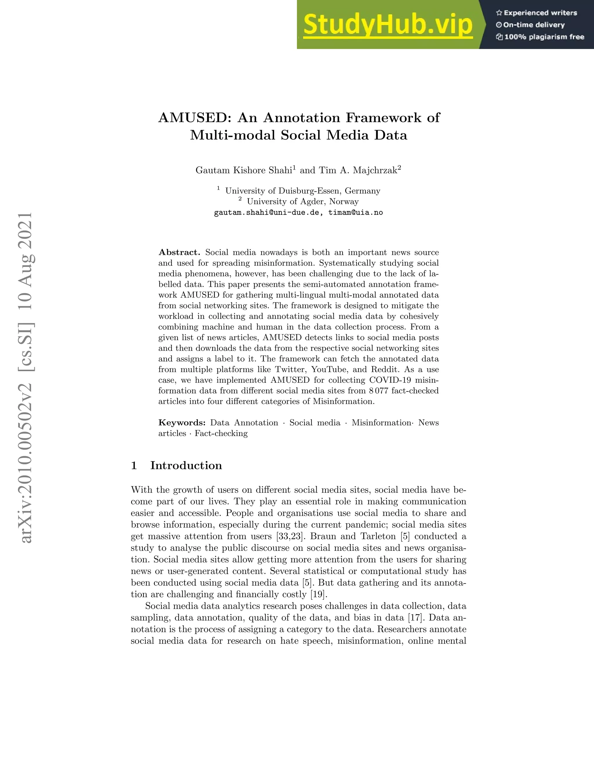 AMUSED An Annotation Framework Of Multi-Modal Social Media Data | PDF