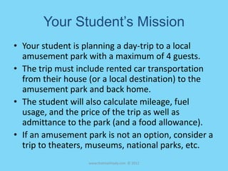 Amusement Park Math WebQuest | PPTX
