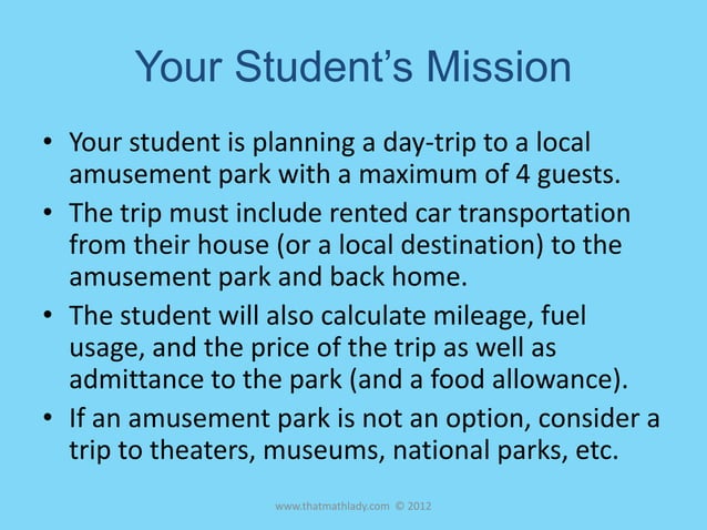 Amusement Park Math WebQuest | PPT
