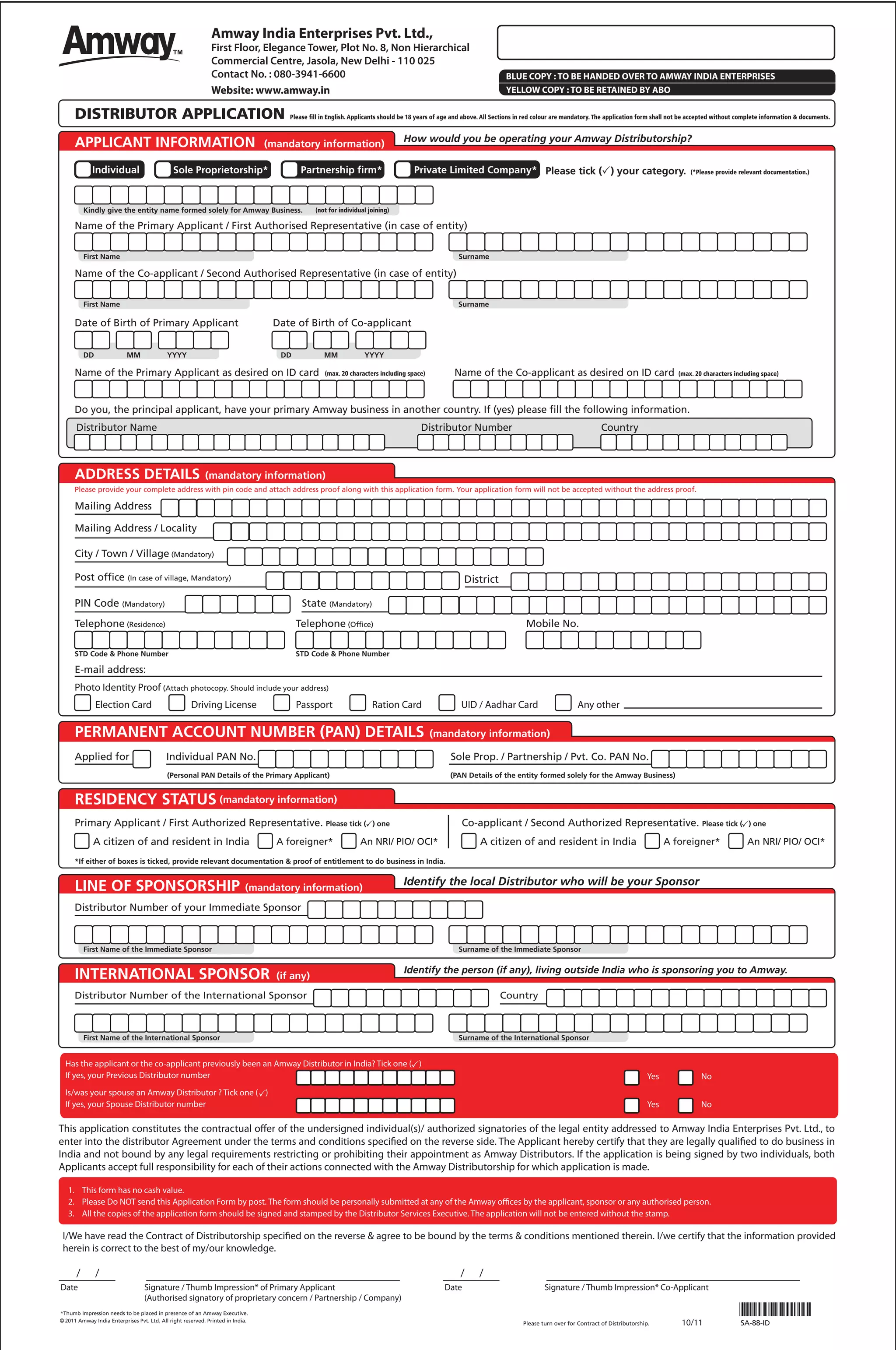 Amway joining form abo 4754411 | PDF