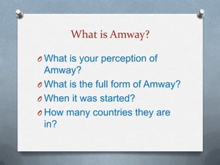 Learnings from Story of Amway | PPTX