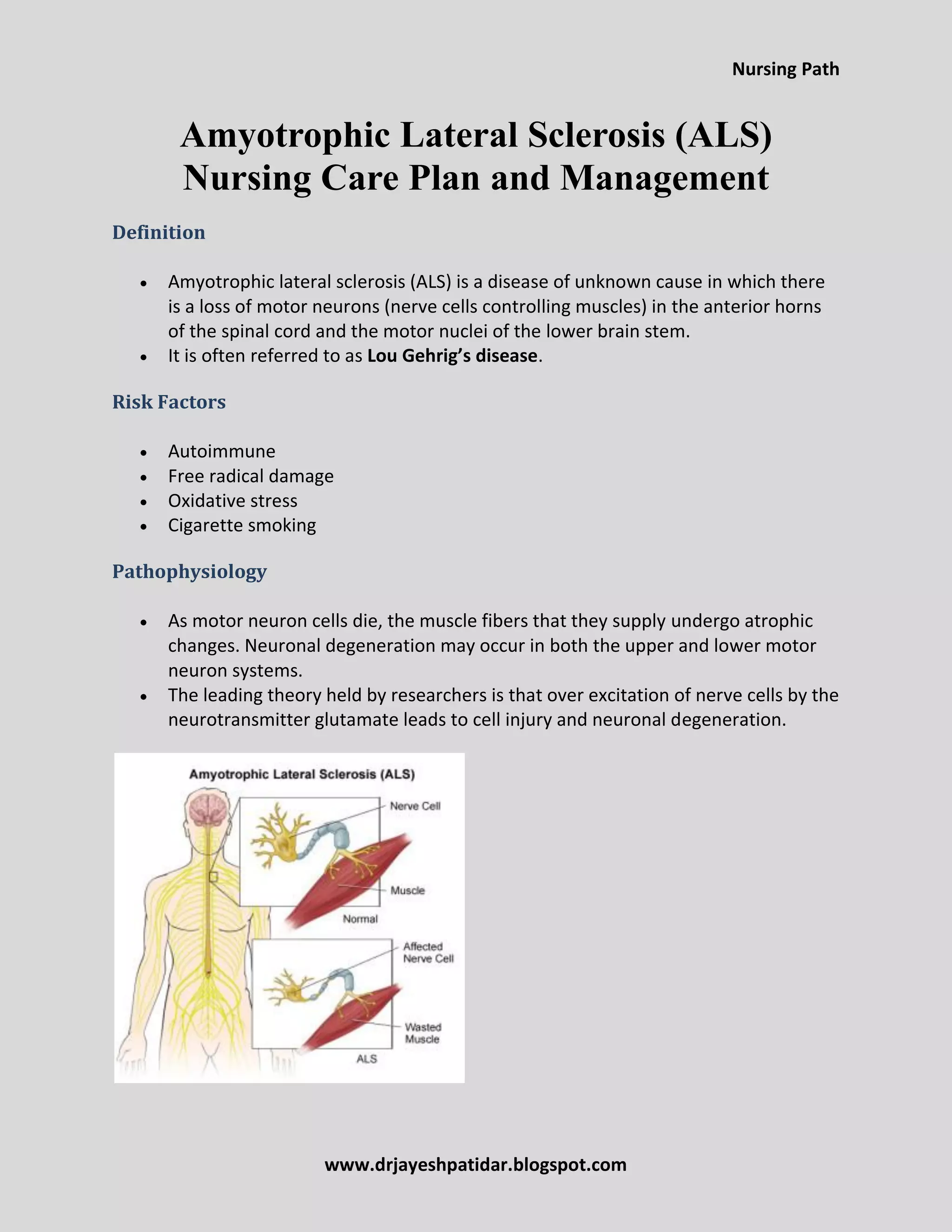 Amyotrophic lateral sclerosis (als) nursing care plan and management | PDF