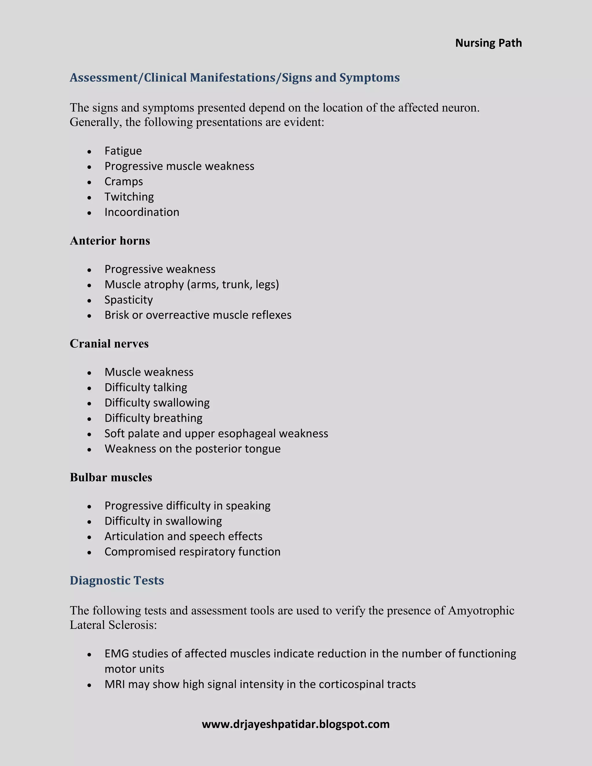 Amyotrophic lateral sclerosis (als) nursing care plan and management | PDF