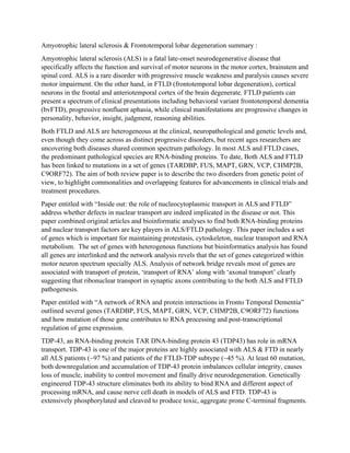 Amyotrophic lateral sclerosis & frontotemporal lobar degeneration ...