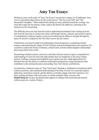 Amy Tan Essays. Fish Cheeks by Amy Tan Essay Example Topics and Well ...