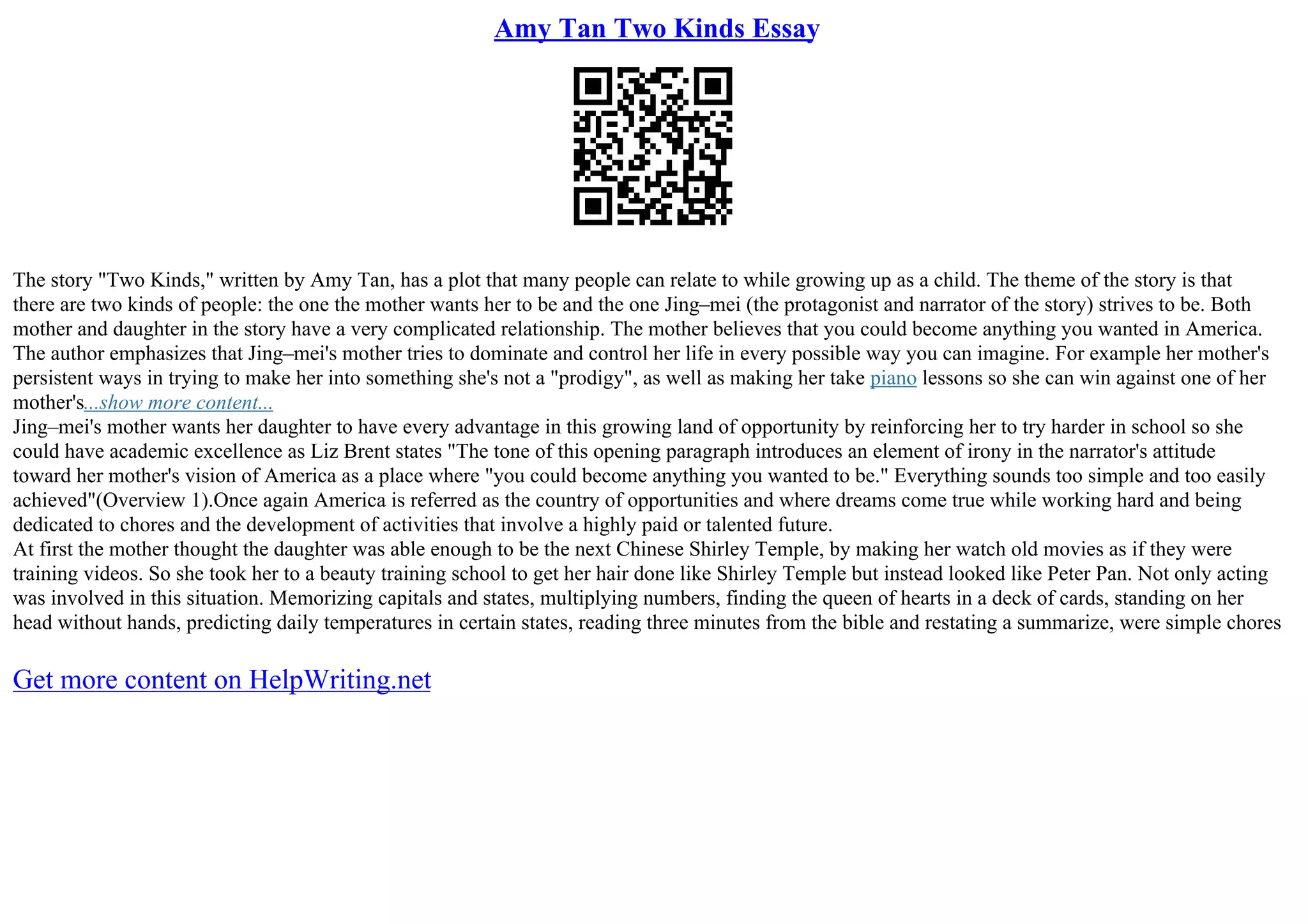 Amy Tan Two Kinds | PDF