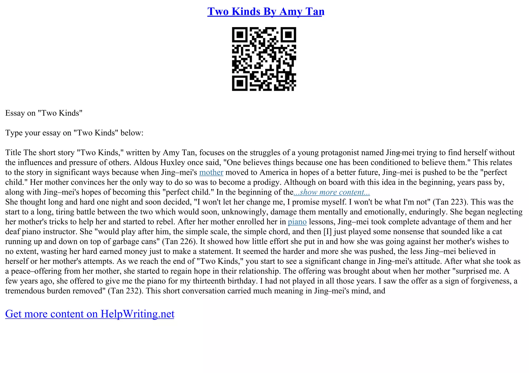 Amy Tan Two Kinds | PDF