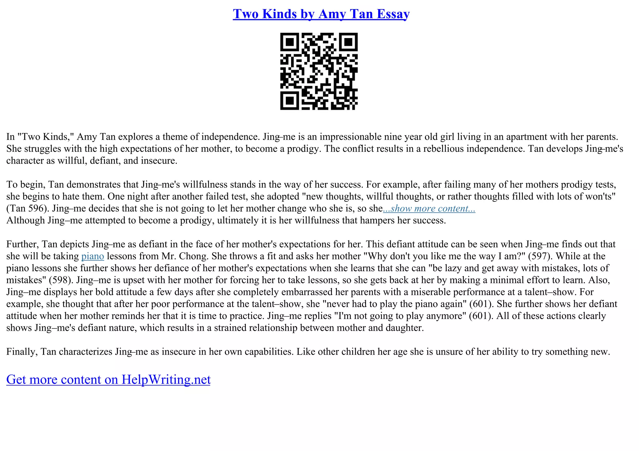 Amy Tan Two Kinds | PDF