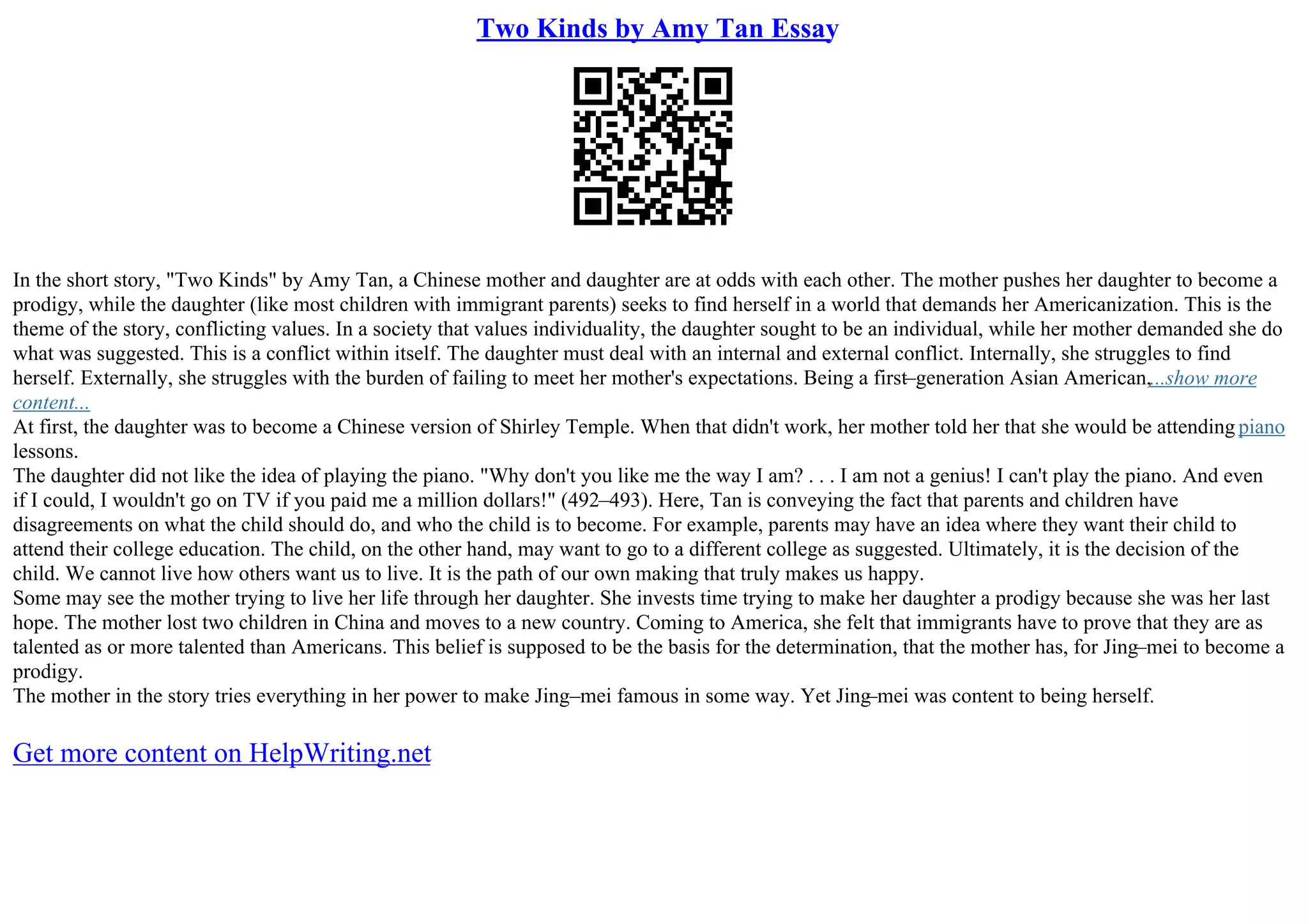 Amy Tan Two Kinds | PDF