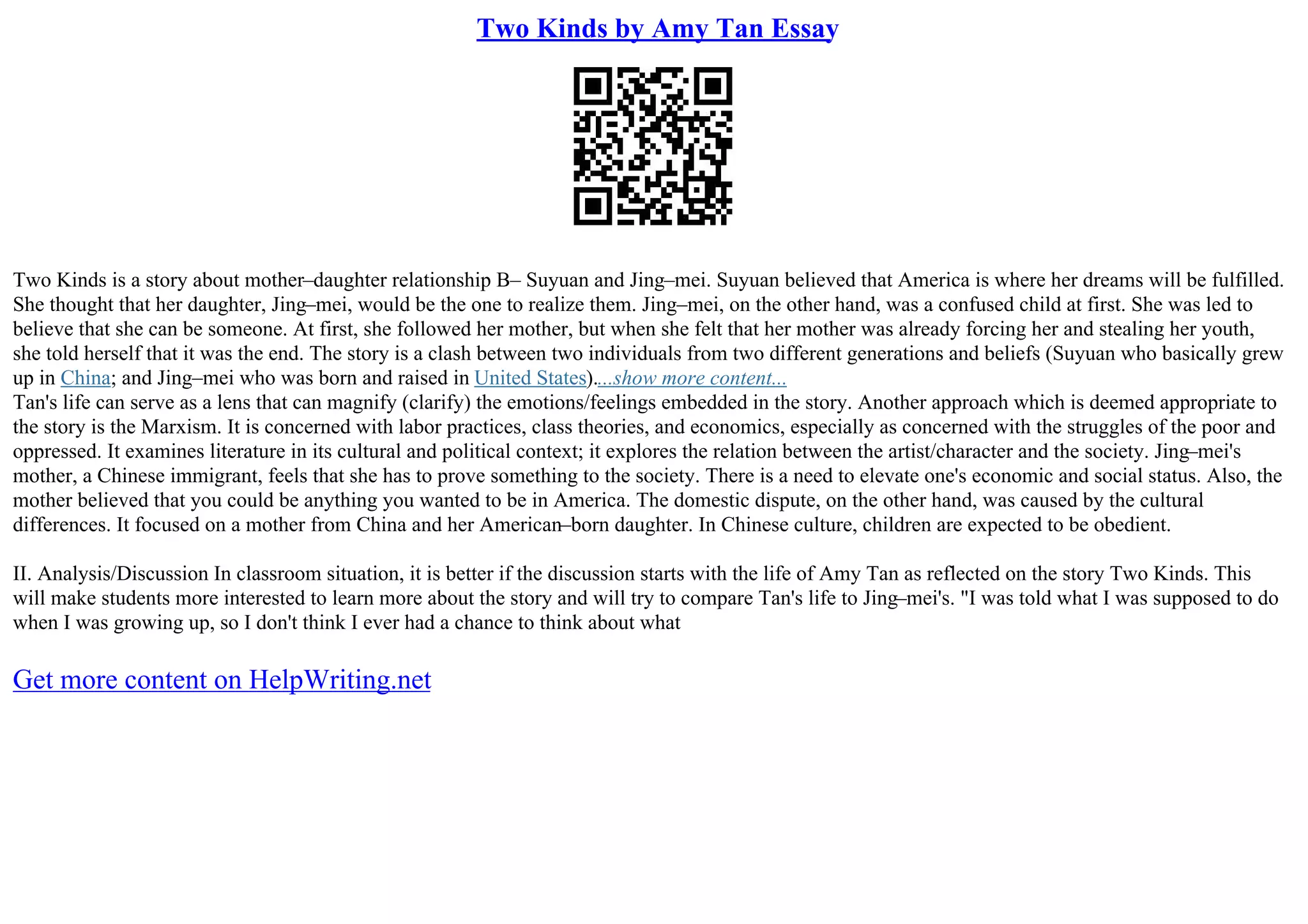 Amy Tan Two Kinds | PDF