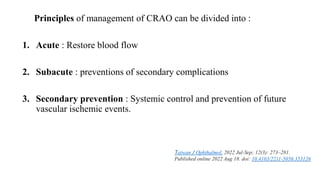 RETINAL ARTERY OCCLUSIONS CRAO BRAO CLRAO | PPTX