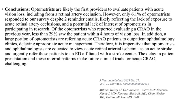 RETINAL ARTERY OCCLUSIONS CRAO BRAO CLRAO | PPTX | Eye and Vision ...