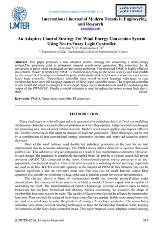 An Adaptive Control Strategy For Wind Energy Conversion System Using Neuro-Fuzzy Logic ...