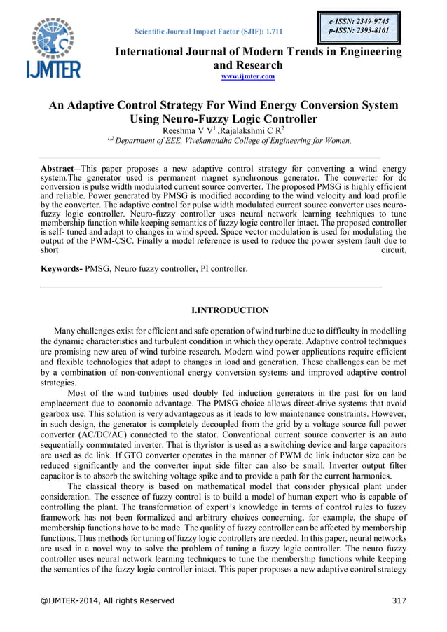 An Adaptive Control Strategy For Wind Energy Conversion System Using Neuro-Fuzzy Logic ...