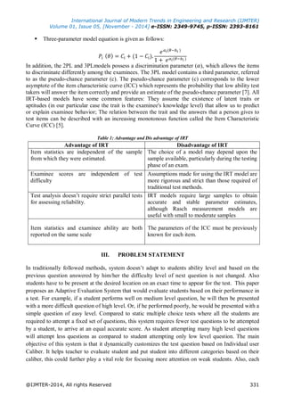 An Adaptive Evaluation System to Test Student Caliber using Item ...