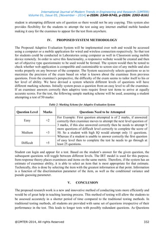 An Adaptive Evaluation System to Test Student Caliber using Item ...