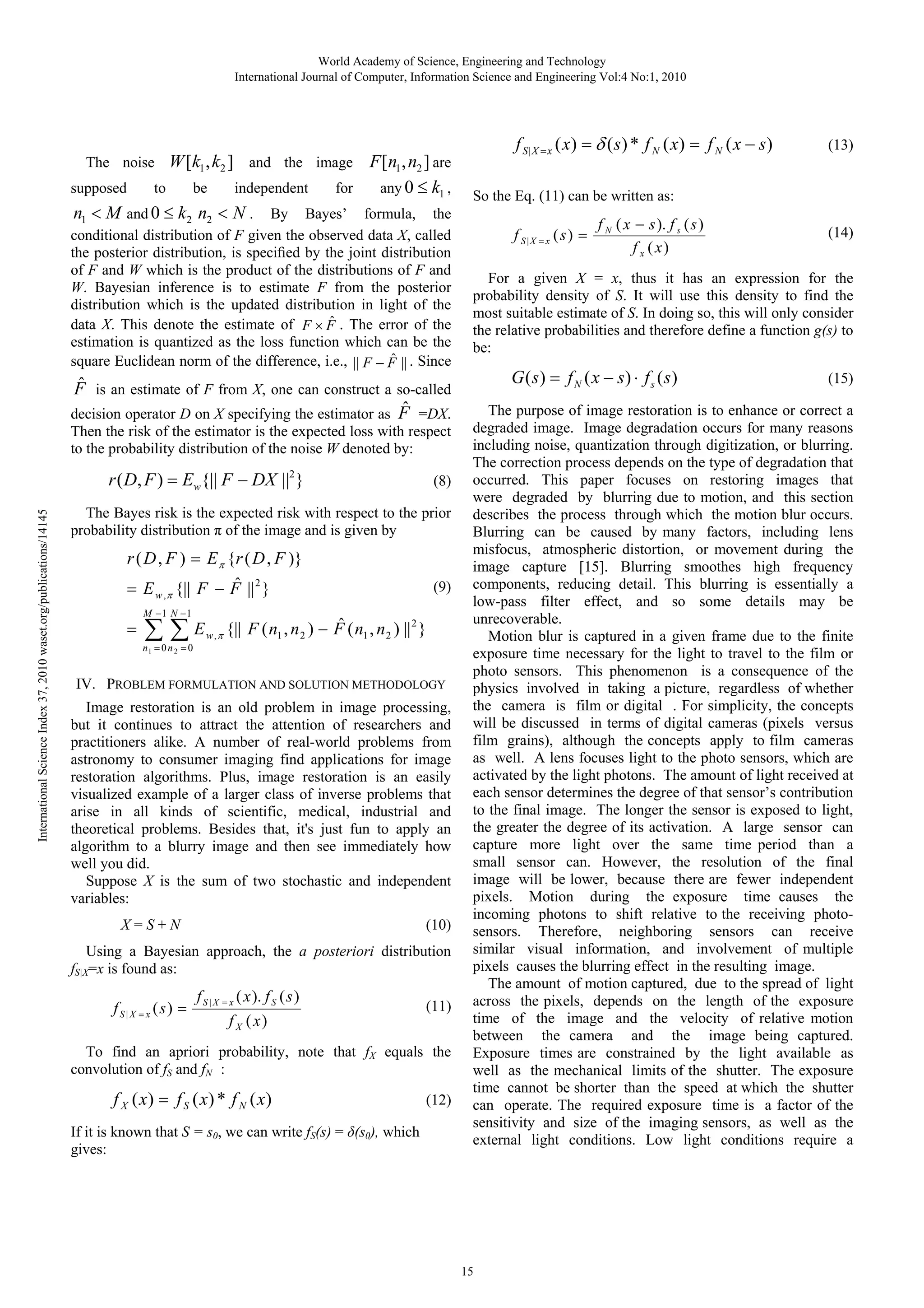 An Adaptive Model For Blind Image Restoration Using Bayesian Approach Pdf Photo Editing