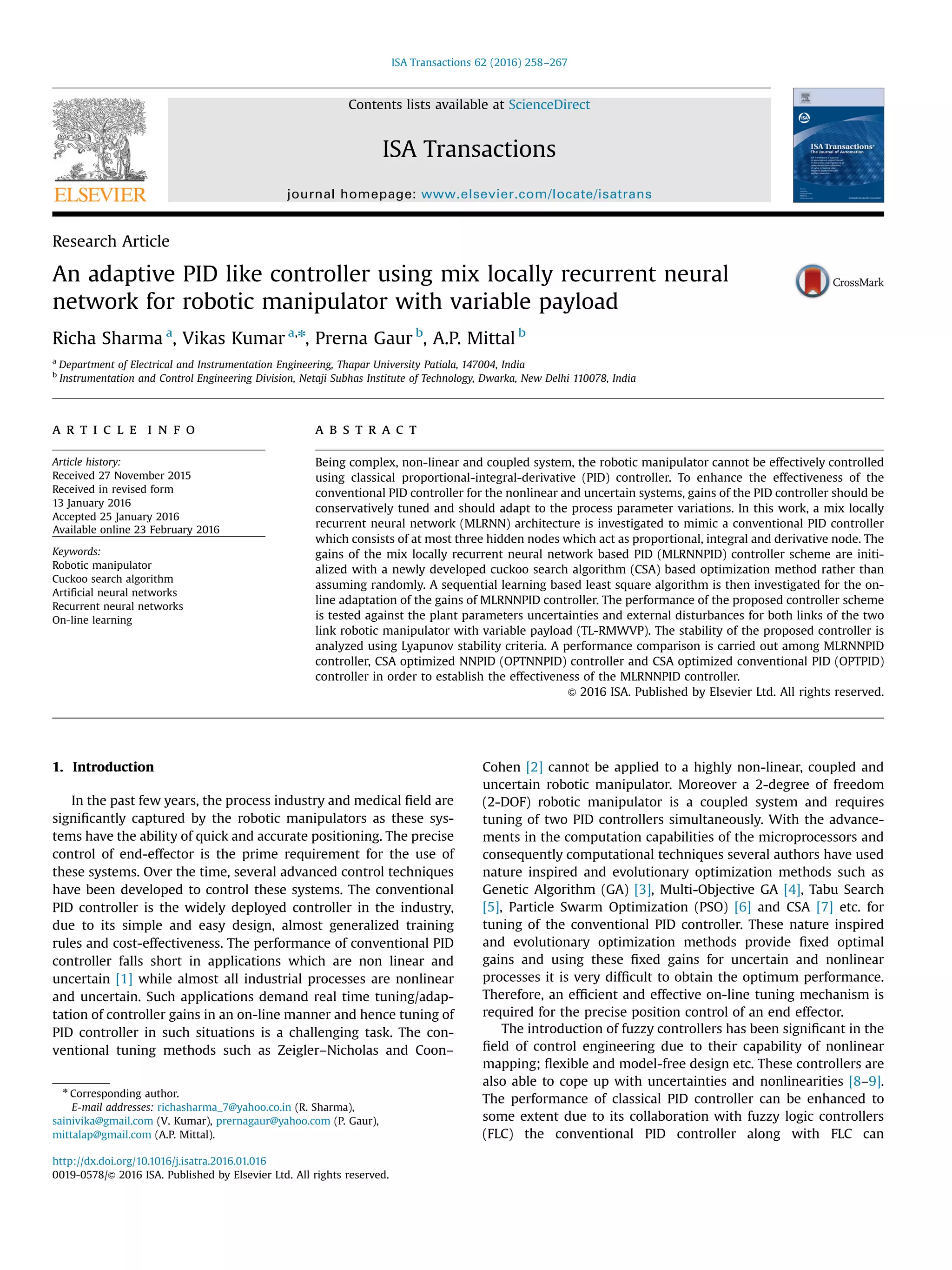 An Adaptive Pid Like Controller Using Mix Locally Recurrent Neural