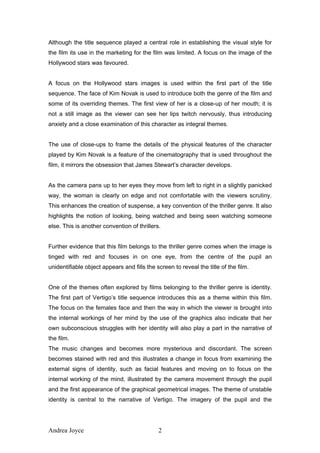 An Analysis Of The Opening Sequence Of Vertigo | PDF