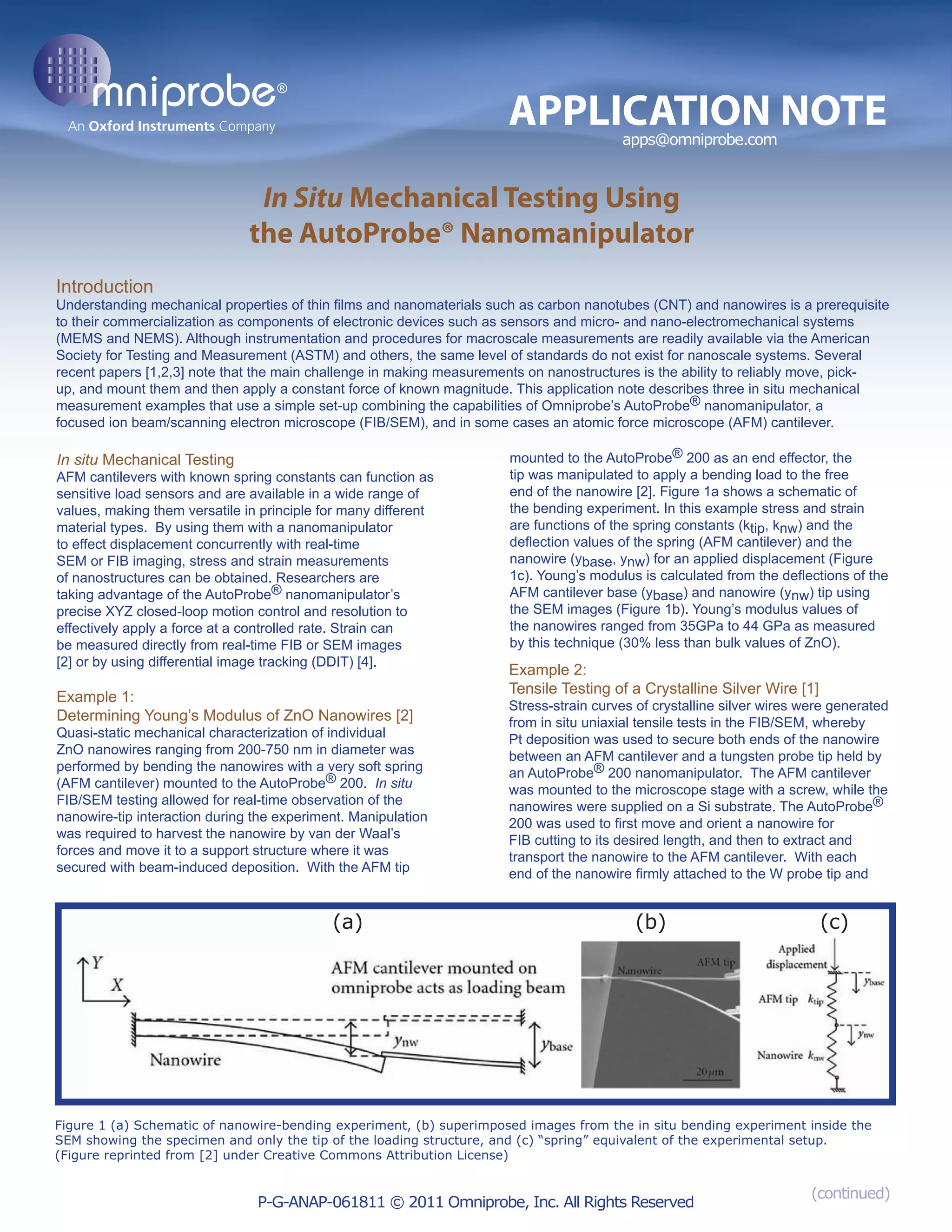 Application Note: Nanomechanical Tests Using a Nanomanipulator | PDF