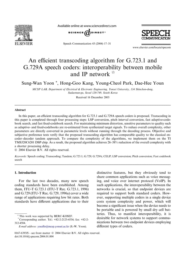 An Eﬃcient Transcoding Algorithm For G7231 And G729a Pdf