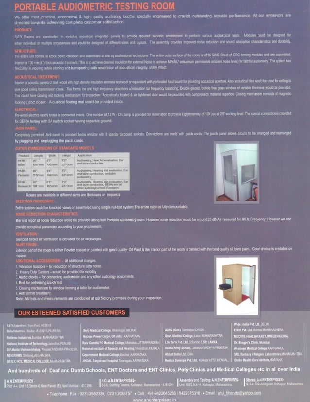 A. N. Enterprises, Kolhapur, Audiometric Testing Rooms | PDF