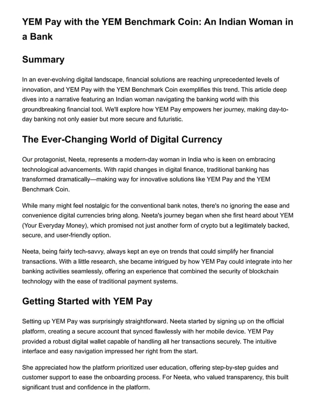 YEM Pay: An Indian woman in a bank paying with YEM | PDF