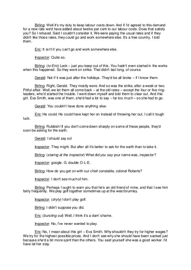 An Inspector Calls Act 1 Year 10