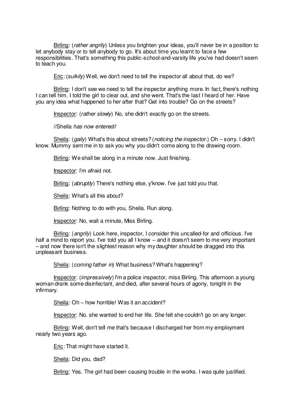 An Inspector Calls Act 1 Year 10