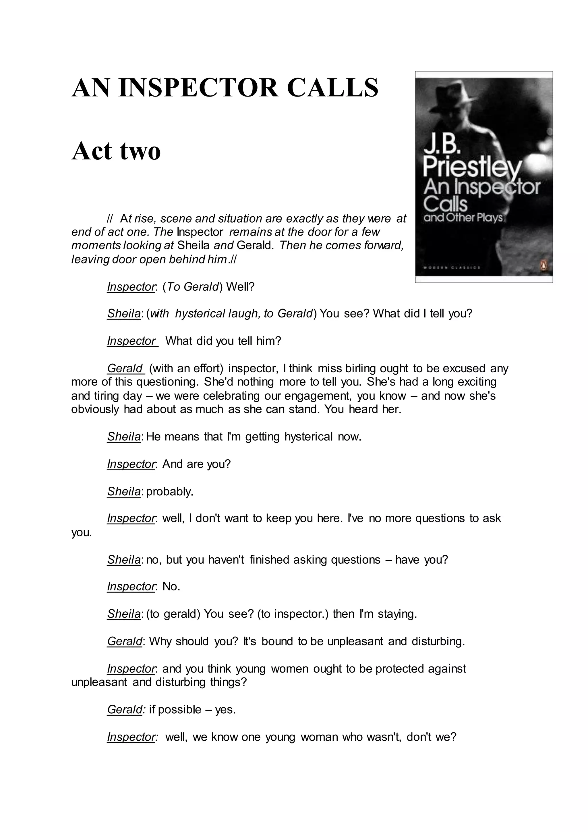 An Inspector Calls Act 2 Year 10 | PDF