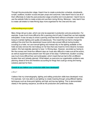 Creative Critical Reflection 3 | DOCX | Video Production | Content ...