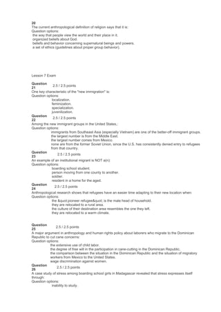 An310 cultural anthropology exam 6&7 answers (ashworth college) | PDF