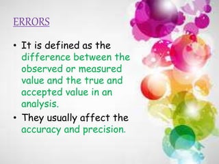 Errors: types, determination and elimination | PPT
