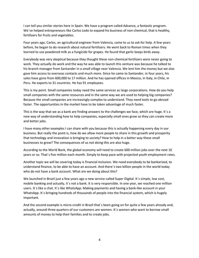 Ana Botin: summary of the inaugural speech | PDF