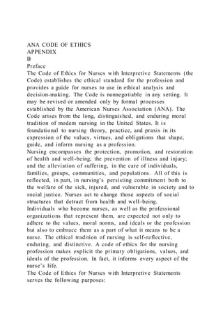 ANA CODE OF ETHICSAPPENDIXBPrefaceThe Code of Ethics for N | DOCX