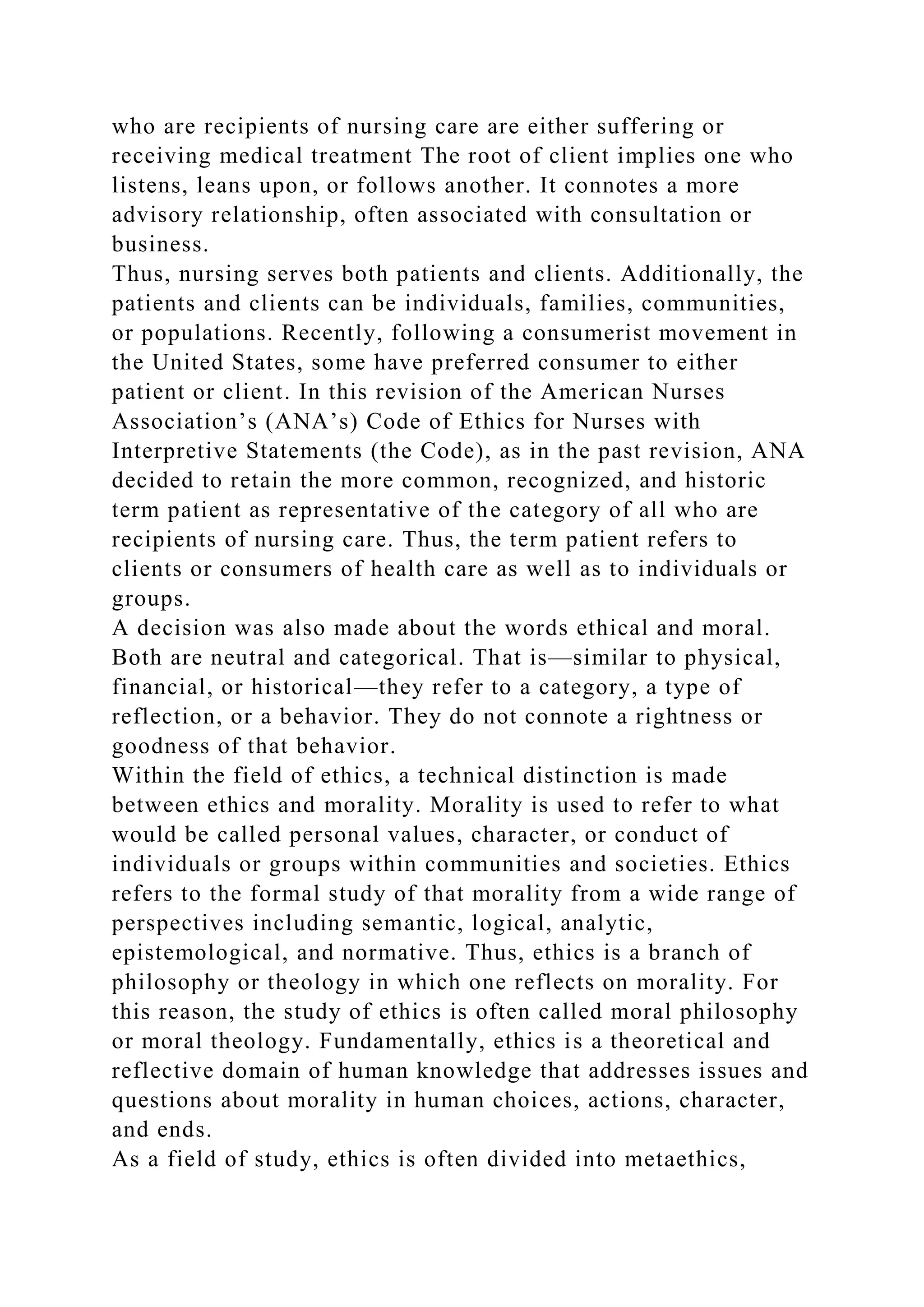 ANA CODE OF ETHICSAPPENDIXBPrefaceThe Code of Ethics for N.docx