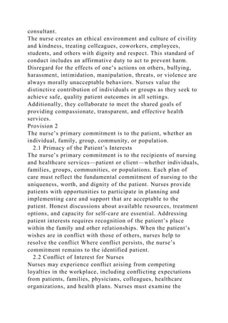 ANA CODE OF ETHICSAPPENDIXBPrefaceThe Code of Ethics for N.docx