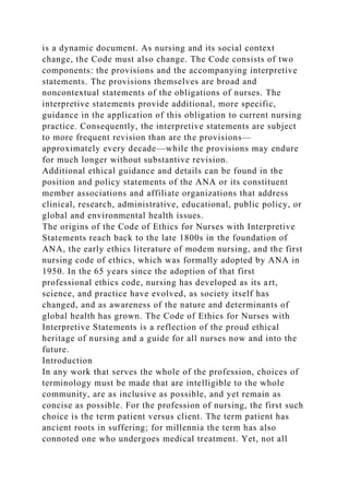 ANA CODE OF ETHICSAPPENDIXBPrefaceThe Code of Ethics for N.docx