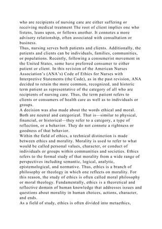 ANA CODE OF ETHICSAPPENDIXBPrefaceThe Code of Ethics for N.docx