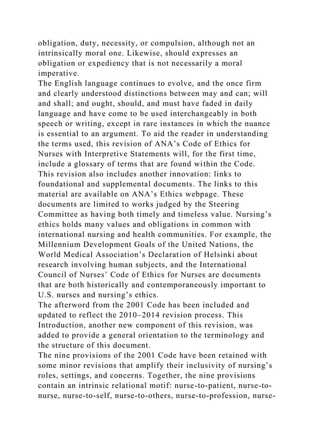 ANA CODE OF ETHICSAPPENDIXBPrefaceThe Code of Ethics for N.docx