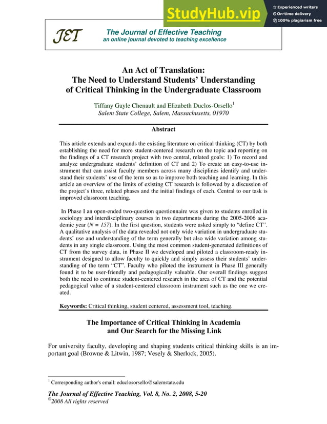 An Act Of Translation The Need To Understand Students Understanding Of ...